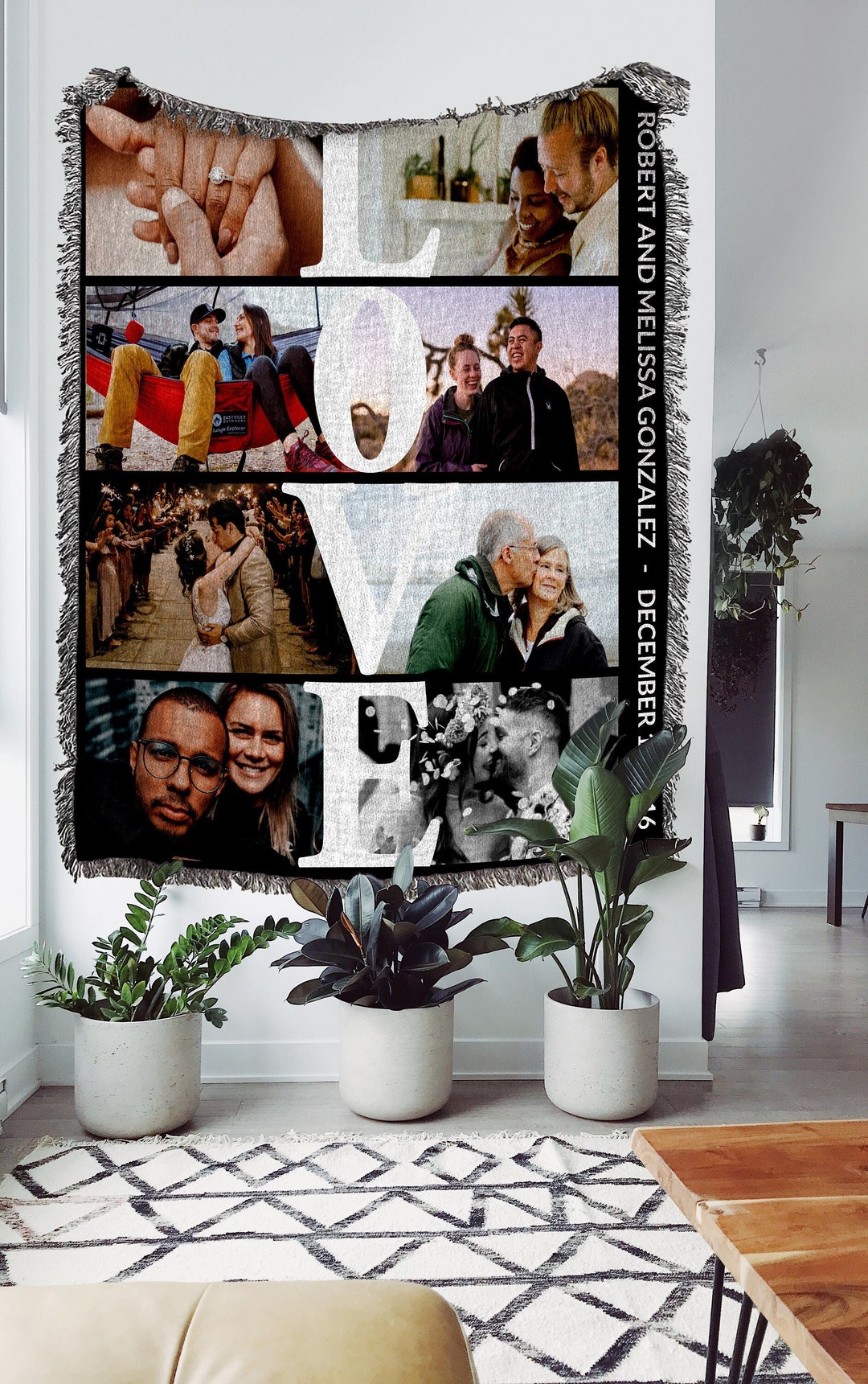 Custom Couple Photo Collage Woven Throw Blanket: Personalized Woven ...