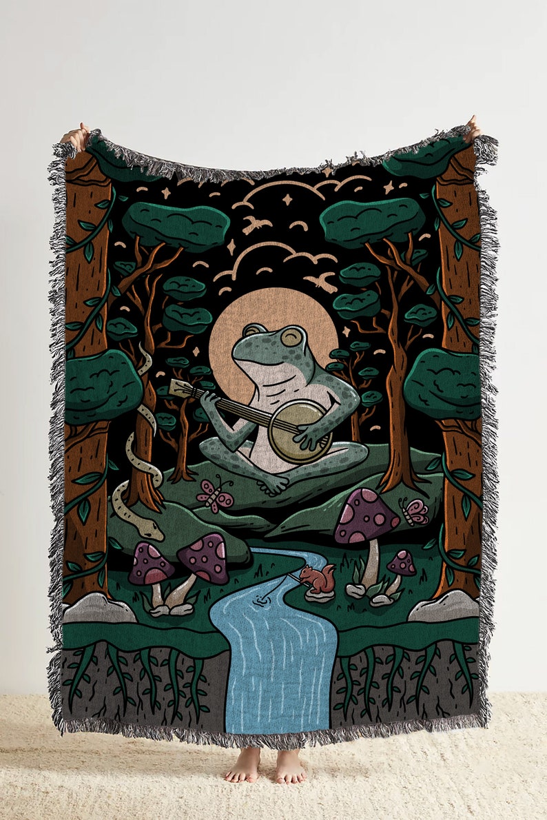 Forest Banjo Frog Woven Throw Blanket: Retro Forest Frog Woven - Etsy