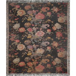Victorian Floral Woven Throw Blanket | Dark Cottagecore Botanical ...