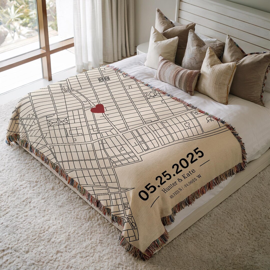 Personalized Map Blanket - Custom City Map Throw With GPS Coordinates ...