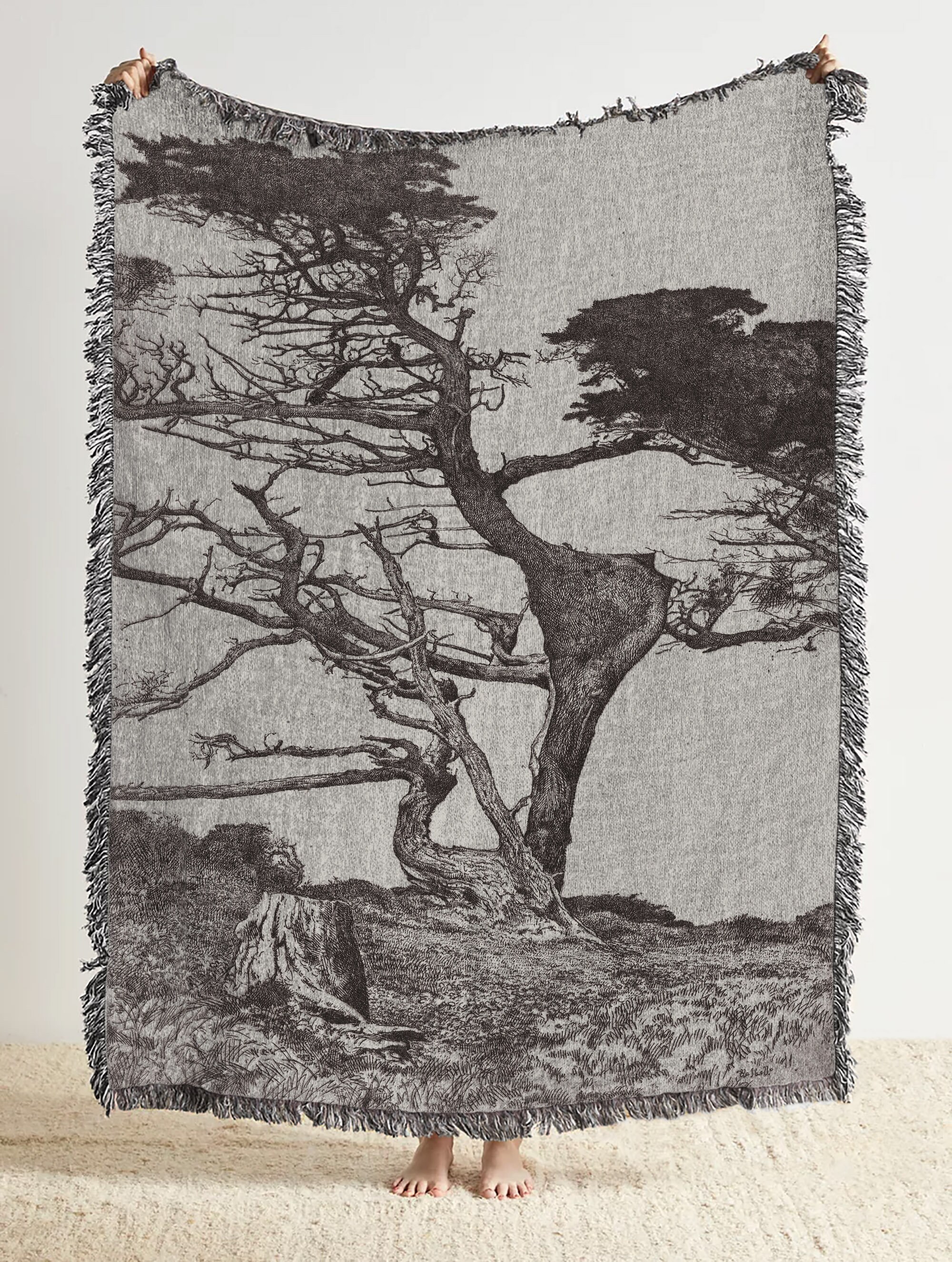 Majestic Timber Woven Throw Blanket: Vintage Tree Art Fringe - Etsy