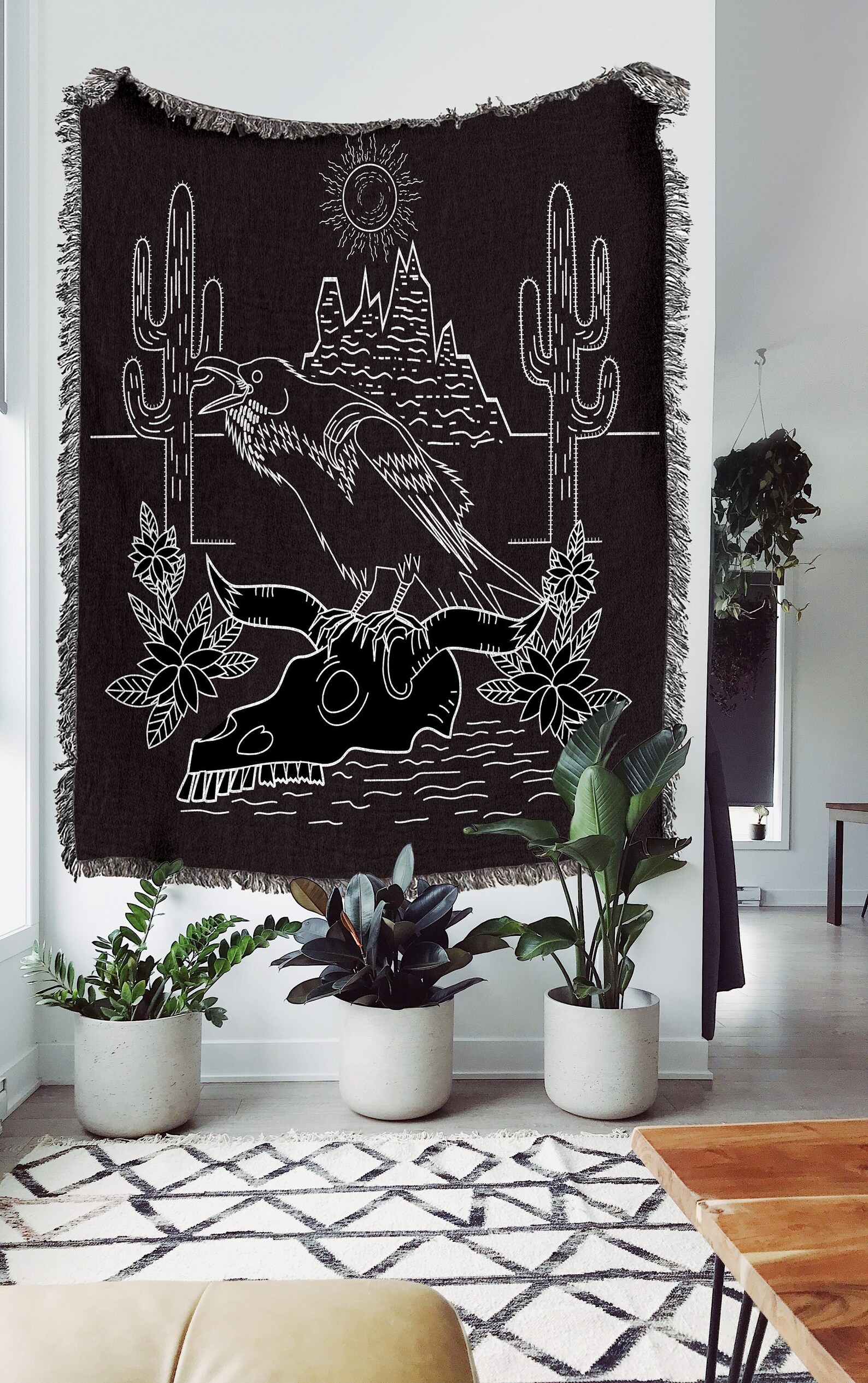 Gothic Crow Woven Throw Blanket: Gothic Tapestry Desert Crow - Etsy