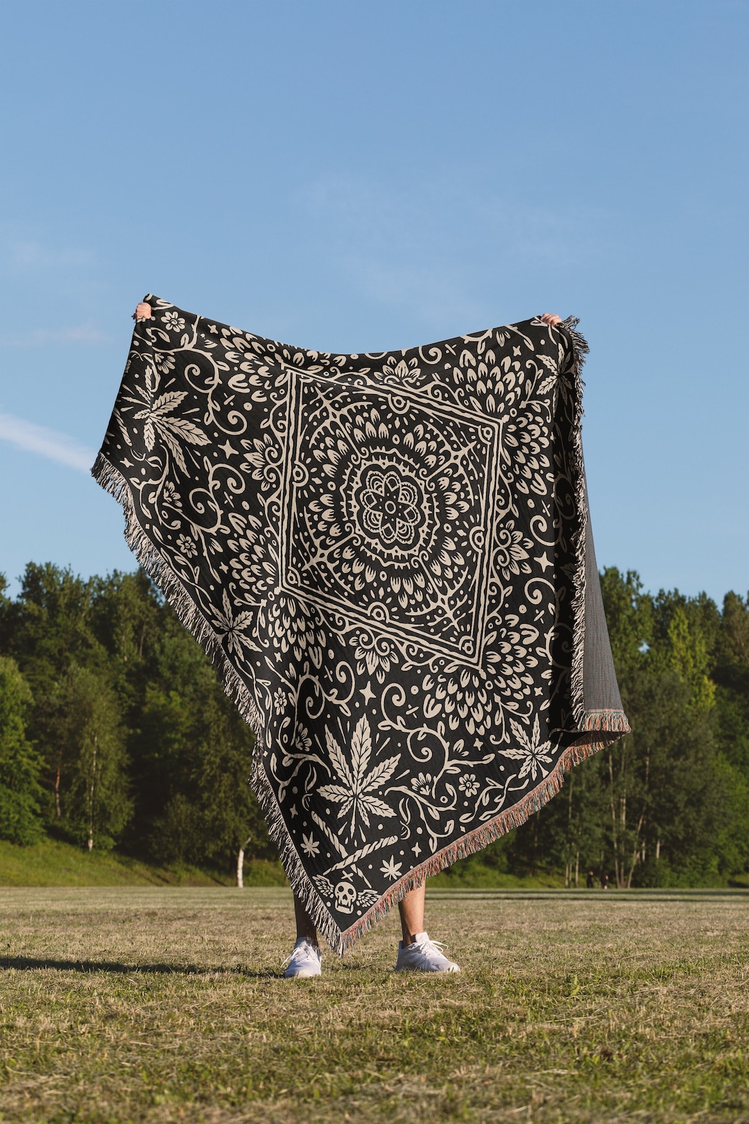 Marijuana Textile Throw Blanket: Retro Cannabis Blanket, Weed Woven ...