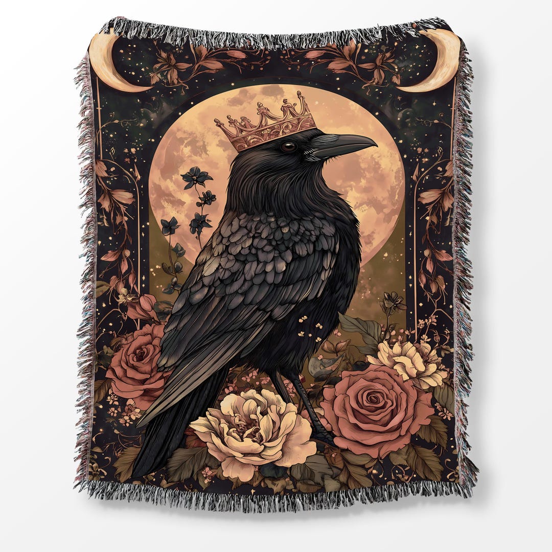 Regal Crow by Moon Blanket | Black Crow With Floral Crown Design, Cozy ...