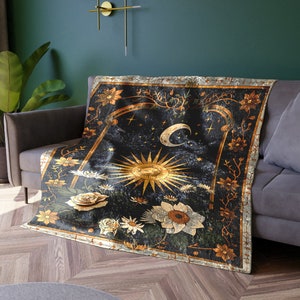 Boho Sun and Moon Blanket | Mystical Starry Night Tapestry, Floral ...