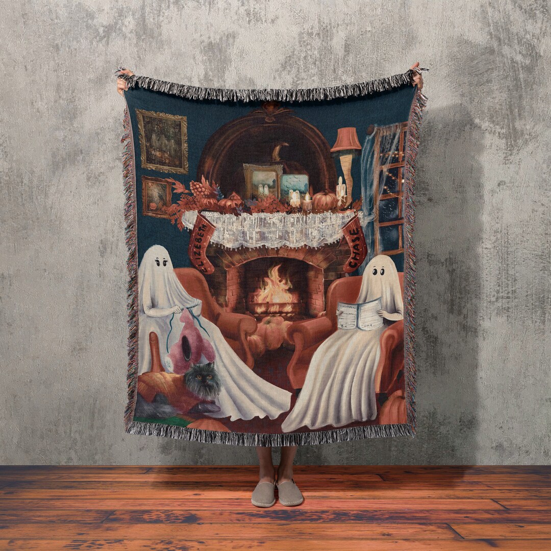 Ghosts by the Fireplace Blanket | Vintage Halloween Tapestry, Spooky ...