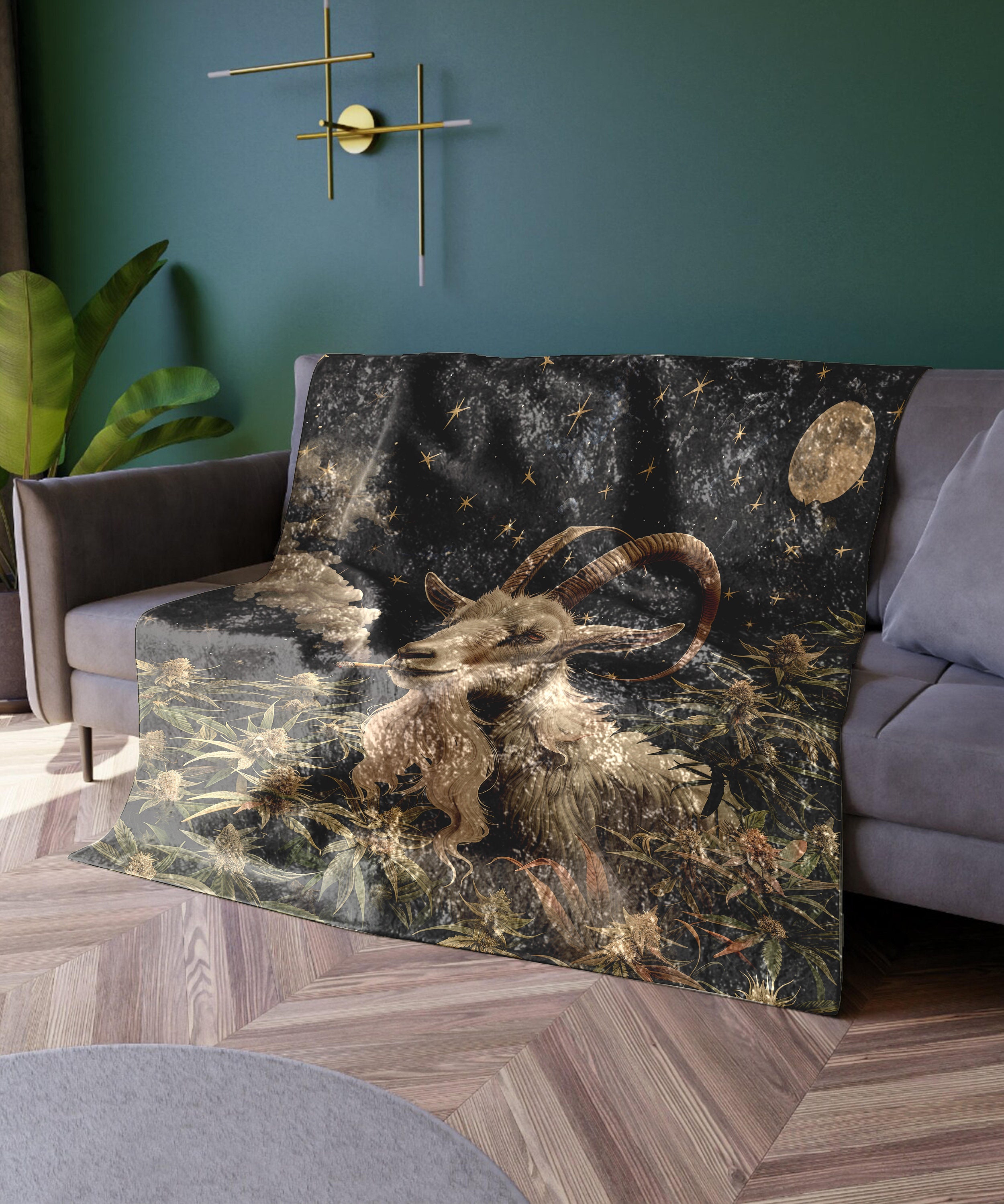 Goat Smoking Weed Throw Blanket | Marijuana Nature Scene and Funny ...