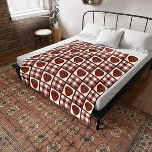 Strawberry Checkered Farmhouse Throw | Cute Food Art Blanket Tapestry ...