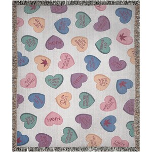 Stoner Candy Hearts Woven Throw Blanket: Retro Valentines Blanket and Woven Tapestry Great ...