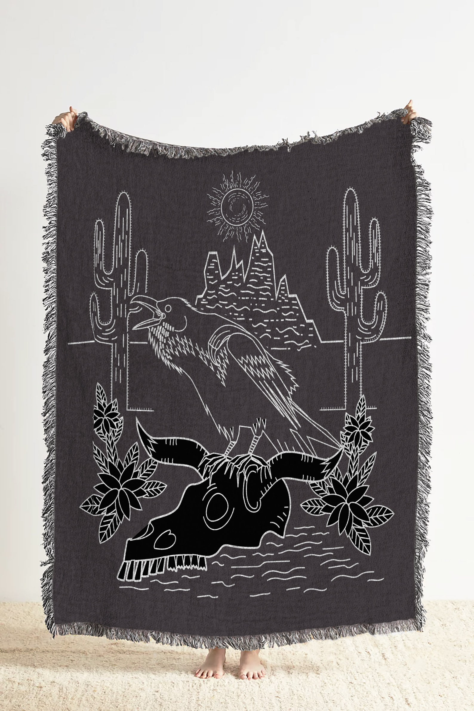 Gothic Crow Woven Throw Blanket: Gothic Tapestry Desert Crow - Etsy