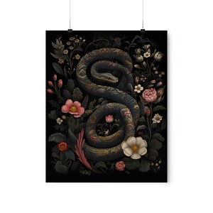 Bohemian Snake Art Print - Moody Floral Vertical Poster and Dark ...