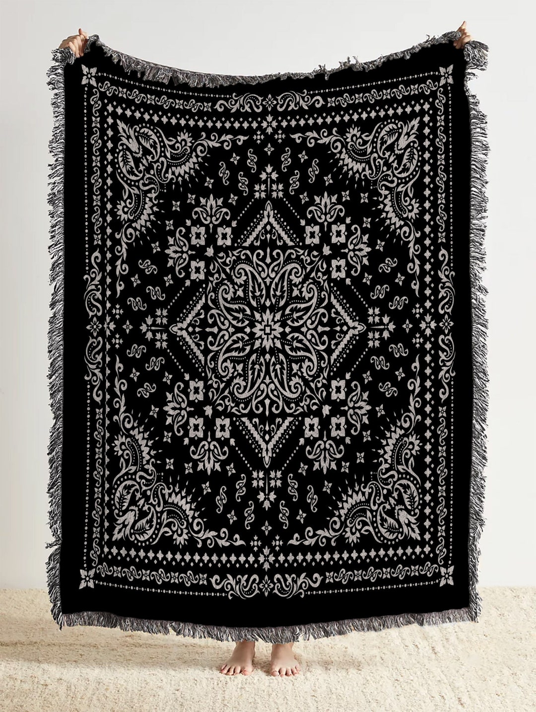 Paisley Bandana Woven Throw Blanket: Punk Woven Tapestry and Indie ...
