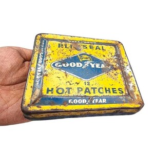 Vintage Old Antique Very Rare Goodyear Type Hot Patches Litho. Tin Box ...