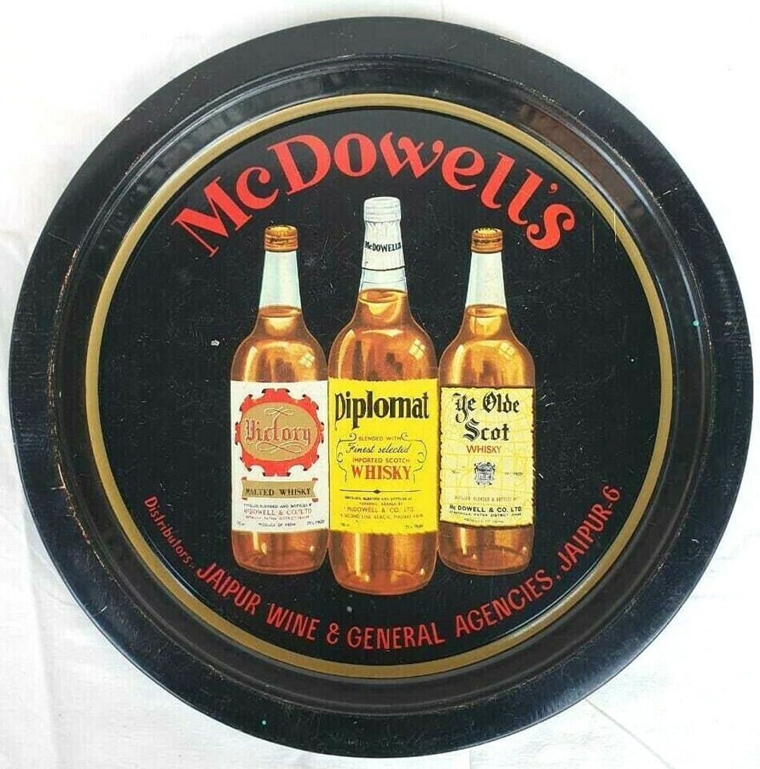 Vintage Old Antique Mcdowell's Beer Whisky Litho Tin Tray / Plate Sign ...