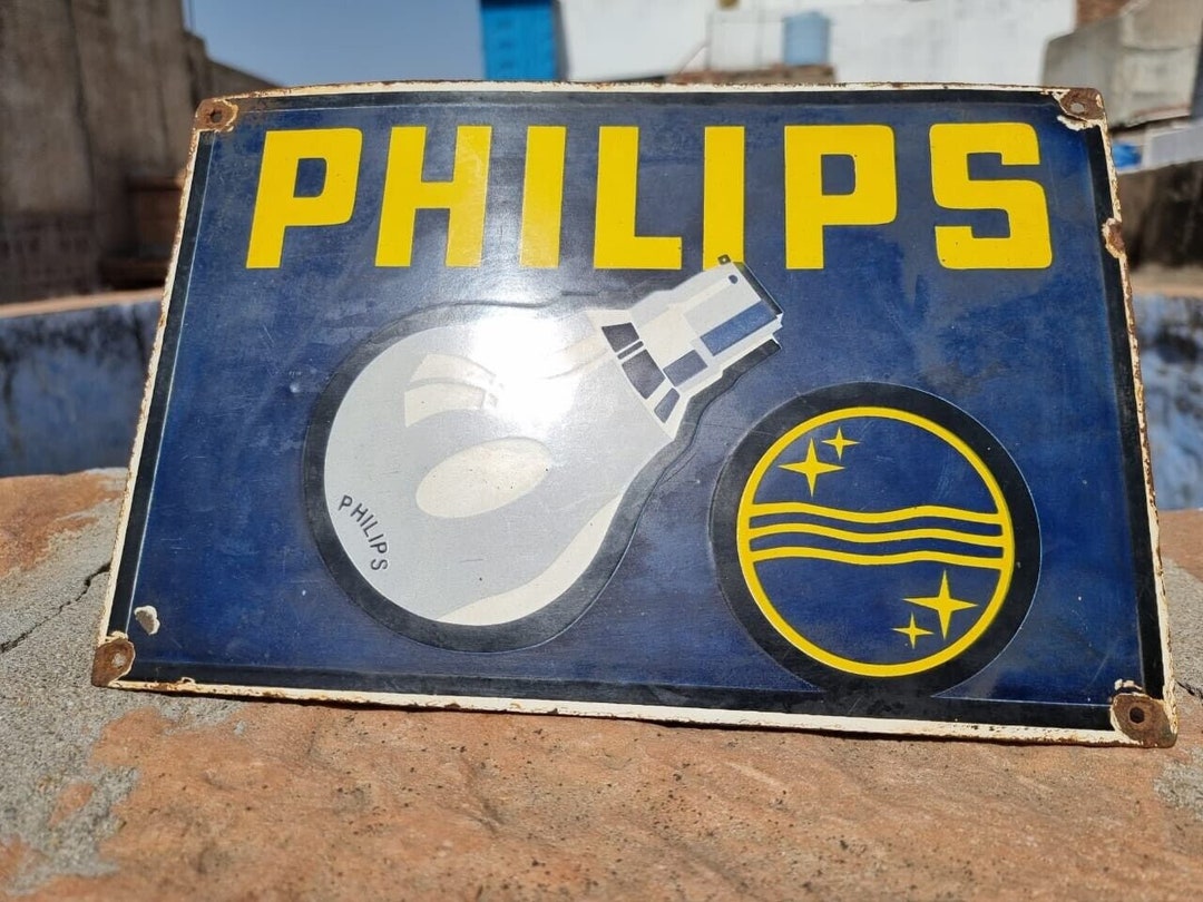 Vintage 1930's Old Antique Rare Philips Bulb Porcelain Enamel Sign ...
