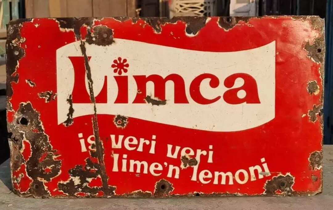 1920's Old Antique Vintage Rare Limca Ad Porcelain Embossed Enamel Sign ...