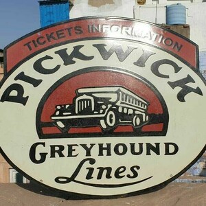 1930's Old Antique Vintage Pickwick Greyhound Lines Porcelain Enamel ...