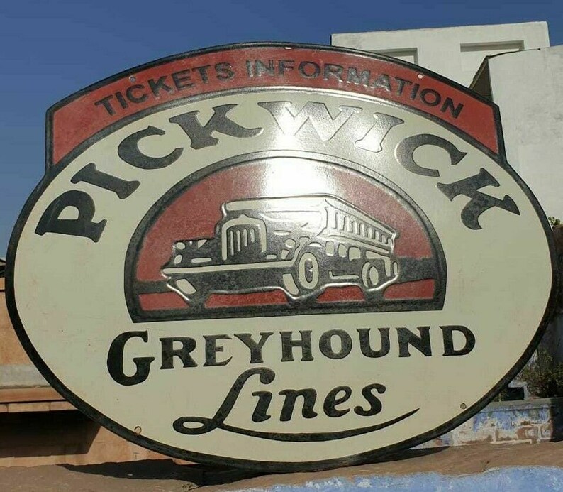 1930's Old Antique Vintage Pickwick Greyhound Lines Porcelain Enamel ...