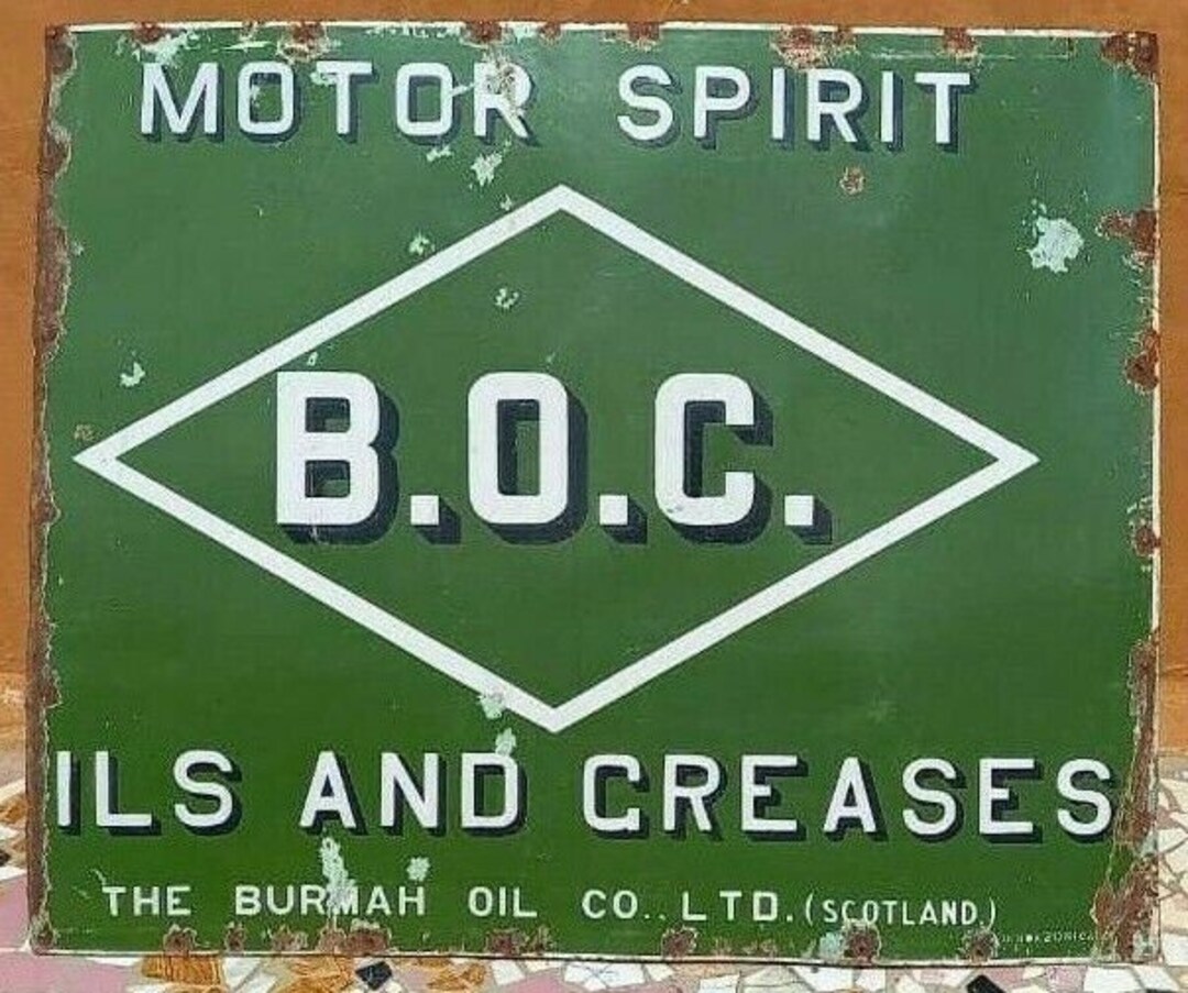 Original 1920's Old Vintage V Rare B.O.C. Motor Oil Porcelain Enamel ...