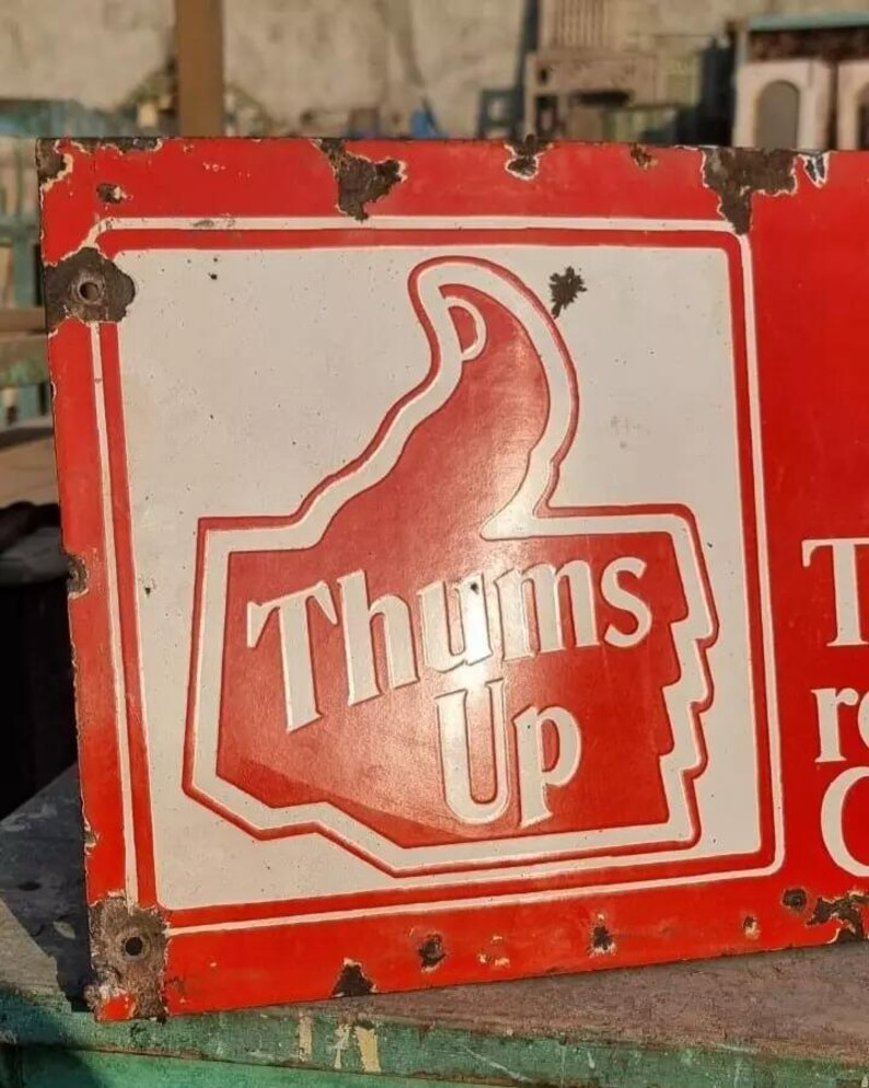 1920's Old Antique Vintage Rare Thums up Ad Porcelain Embossed Enamel ...