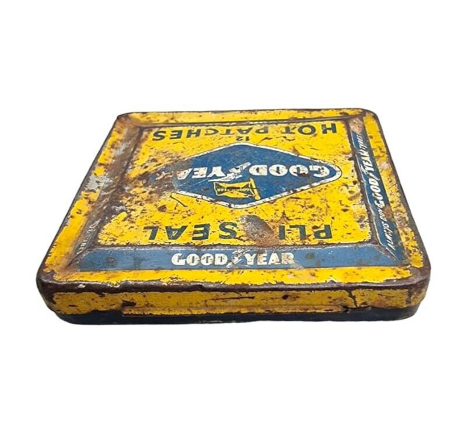 Vintage Old Antique Very Rare Goodyear Type Hot Patches Litho. Tin Box ...
