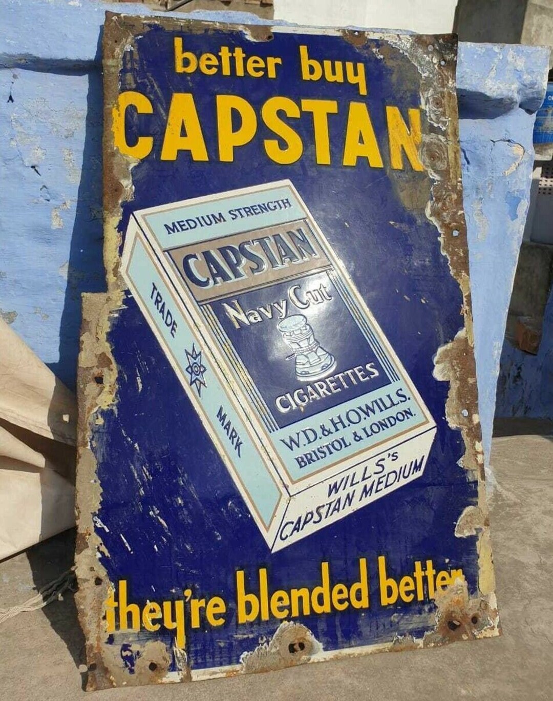 V Rare 1920's Old Vintage Capstan Navy Cut Cigarette Porcelain Enamel ...