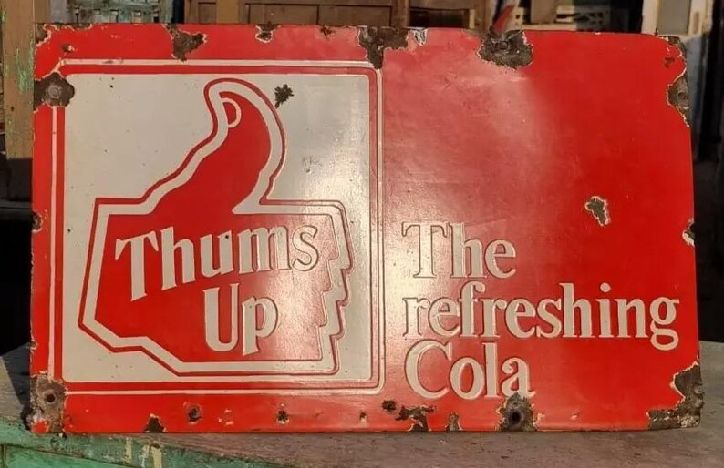 1920's Old Antique Vintage Rare Thums up Ad Porcelain Embossed Enamel ...