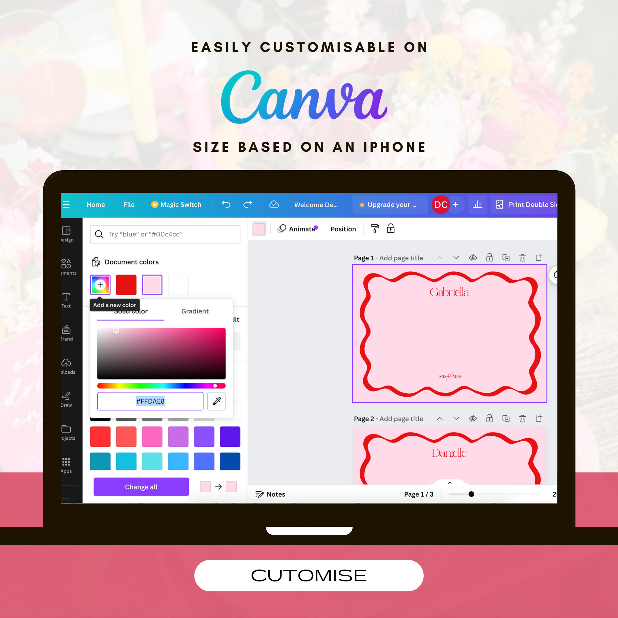 Wavy Placemat Italian. A3 Template, Red and Pink and Customisable ...