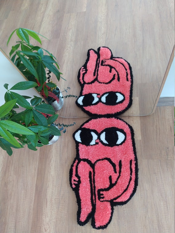 Pink Bean Ketnipz Handmade Tufted Rug Cartoon Home Decor | Etsy