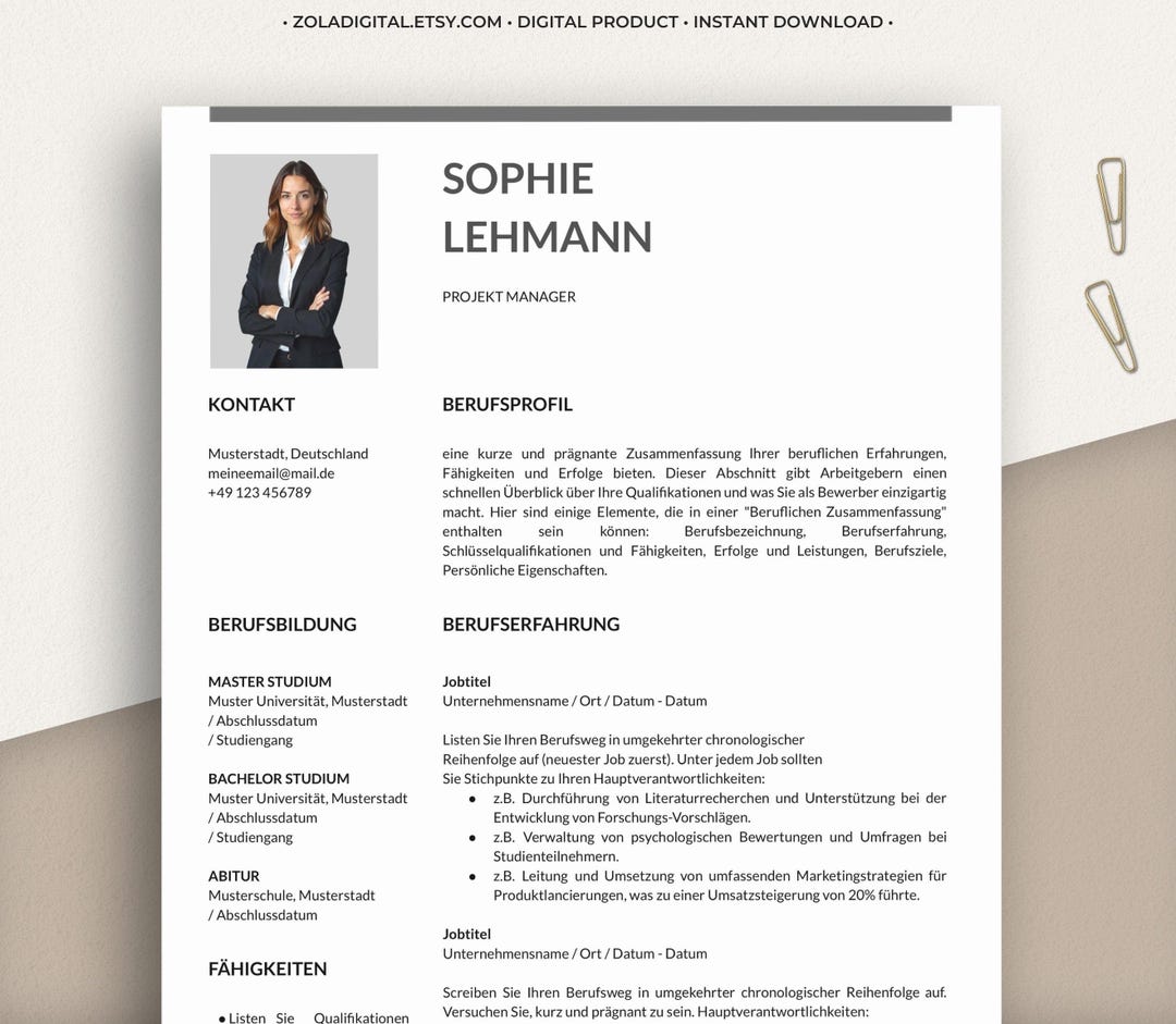 Resume and Cover Letter Templates in German | Job Application Templates ...