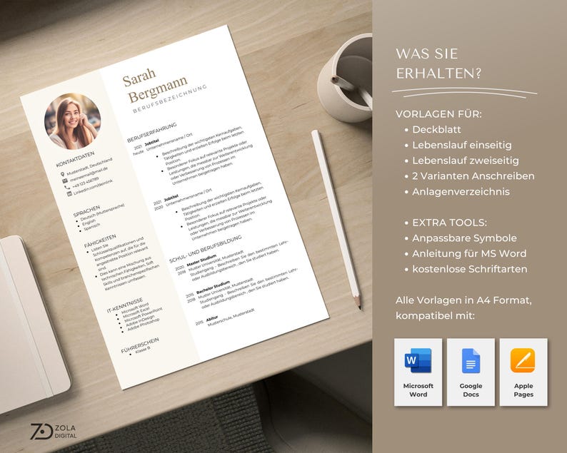 Modèle de CV en allemand - Modèle de candidature moderne d'une page ...