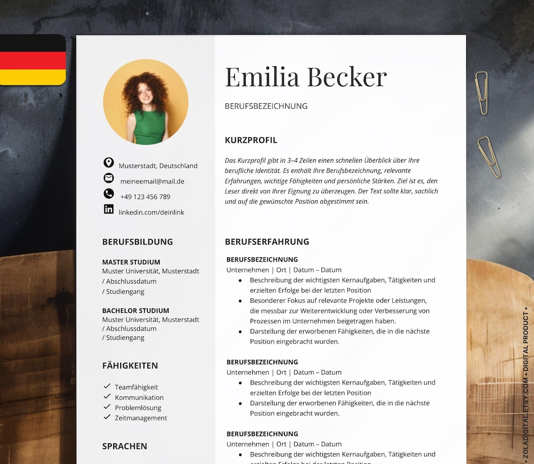 Modern Tabular German CV Template for Word and Google Docs. Elegant ...