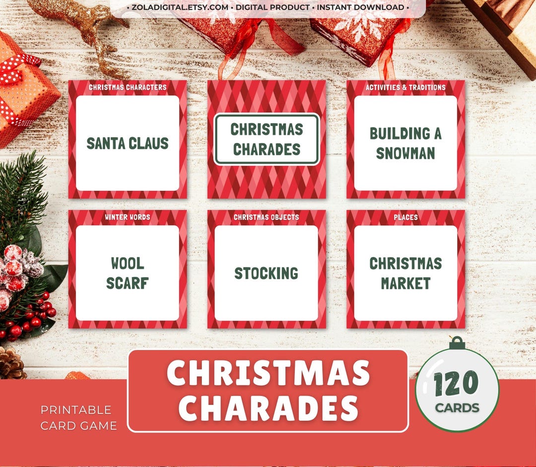 Christmas Charades Card Game for Kids and Adults. Family Charades Game ...