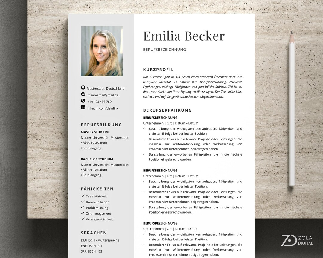 German Application Templates. Modern Resume Template With a Classic ...