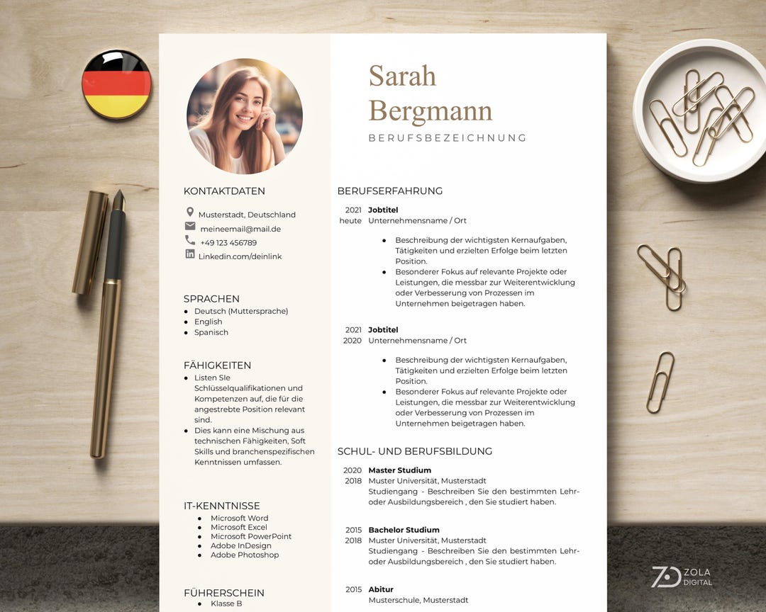 CV Template German - One-page, Modern Application Template With Photo ...