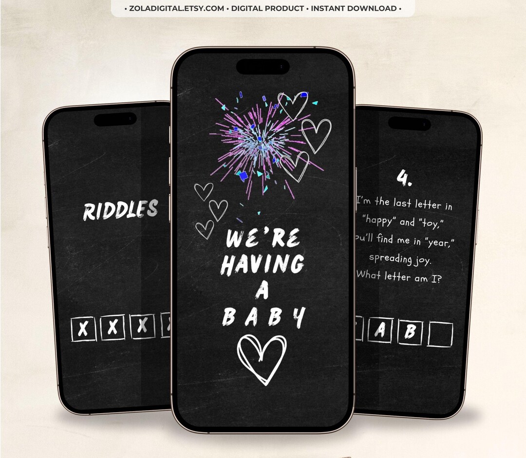 Digital Pregnancy Announce With Riddles. Animated Cute Chalkboard ...
