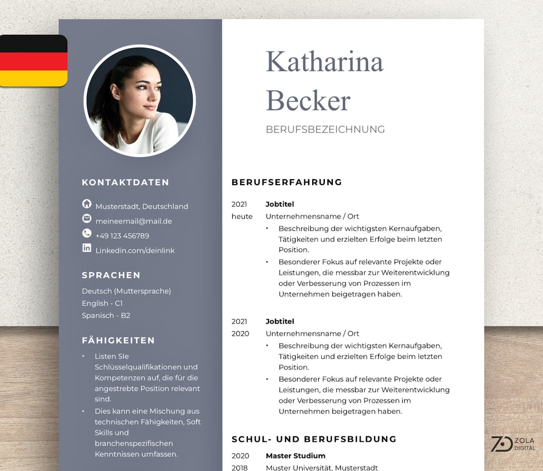 CV Template German - One-page CV, Modern Application Template With ...