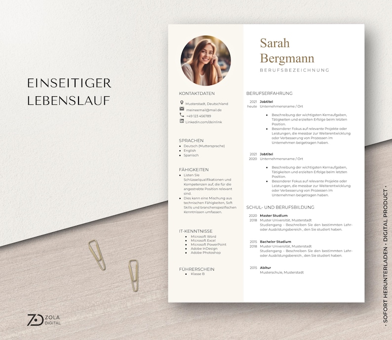 Modèle de CV en allemand - Modèle de candidature moderne d'une page ...