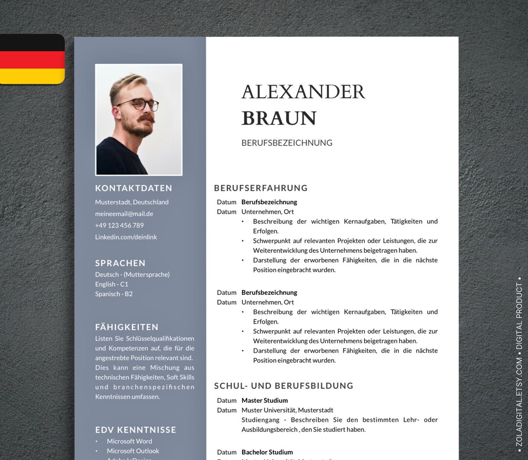Modern Resume Template - One and Two Page With Cover Letter. German ...