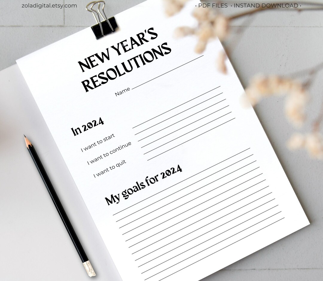New Year's Resolution 2024. Printable and Digital Planner Insert. A4 ...