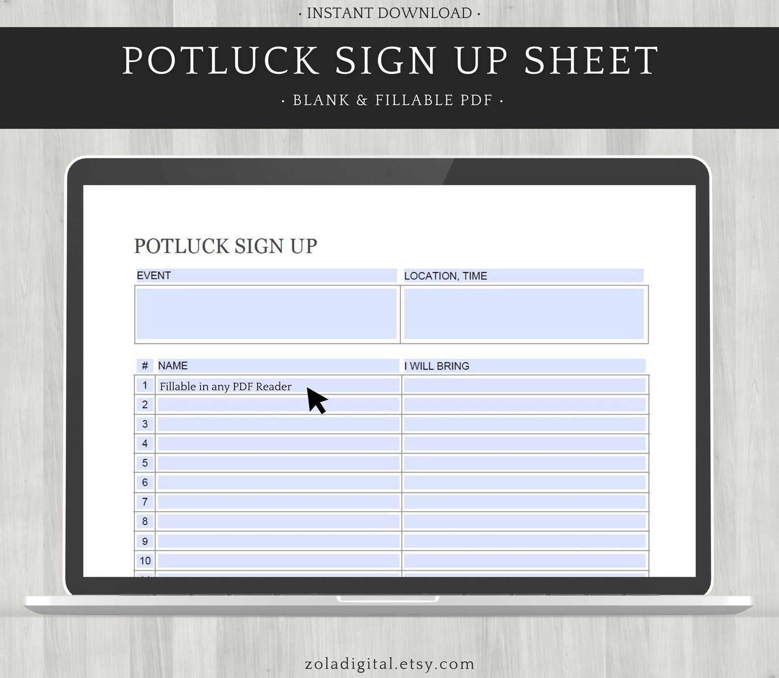 Potluck Sign up Template. Editable, Printable and Fillable Sign up ...
