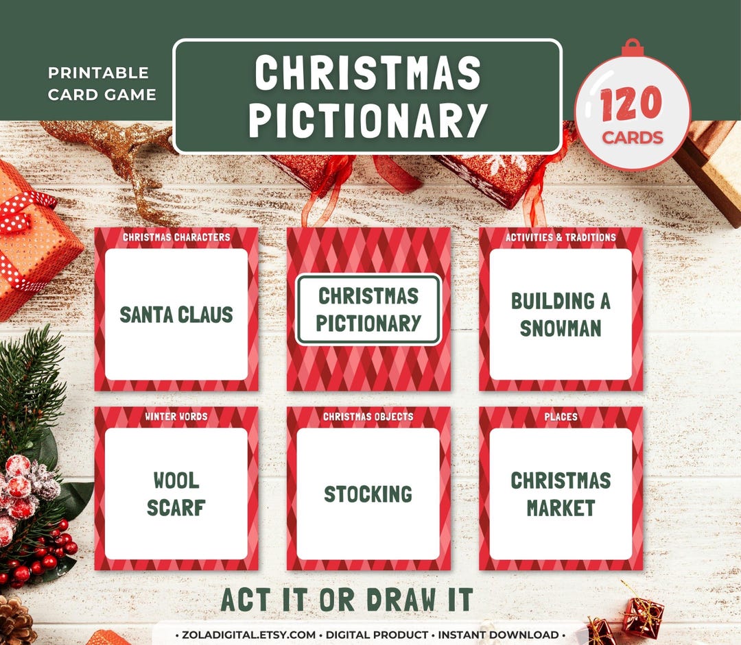 Christmas Pictionary Xmas Printable Card Game for Kids and Adults ...