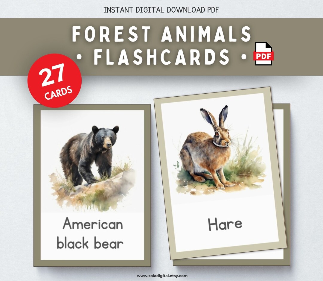 Woodland Animals Printable Flashcards. 27 Forest Animals - Etsy