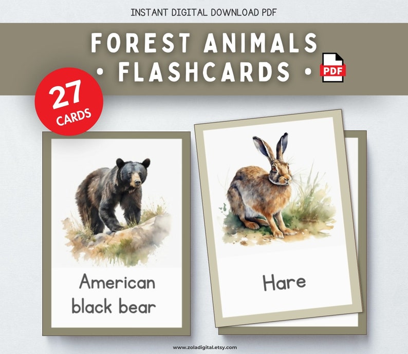 Woodland Animals Printable Flashcards. 27 Forest Animals - Etsy