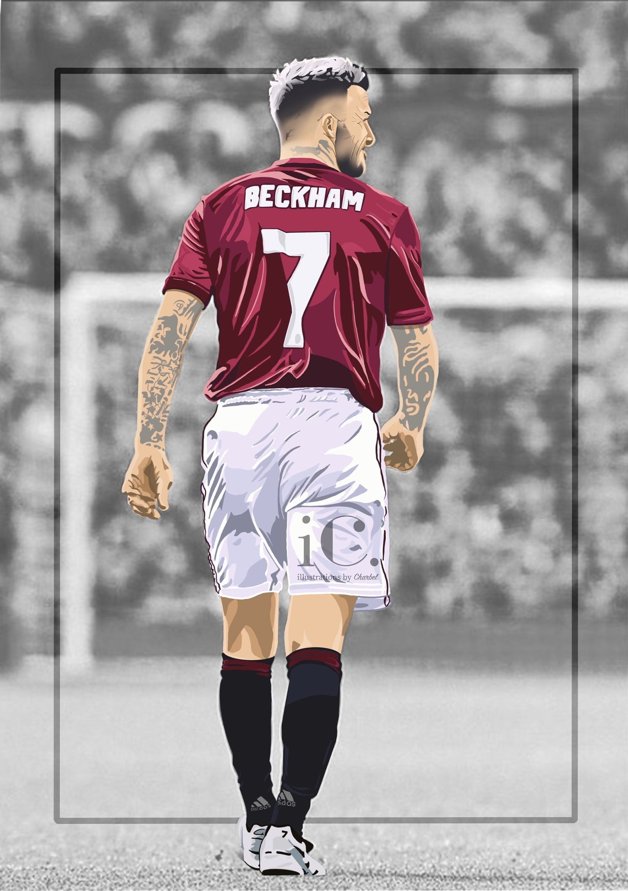 David Beckham Digital Illustration Manchester United Number 7 - Etsy