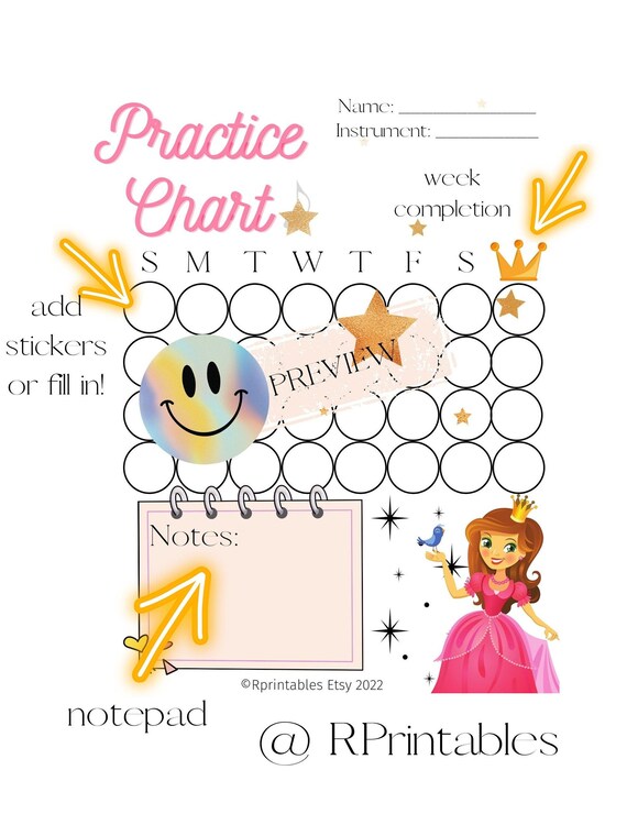 Princess Practice Chart | Etsy
