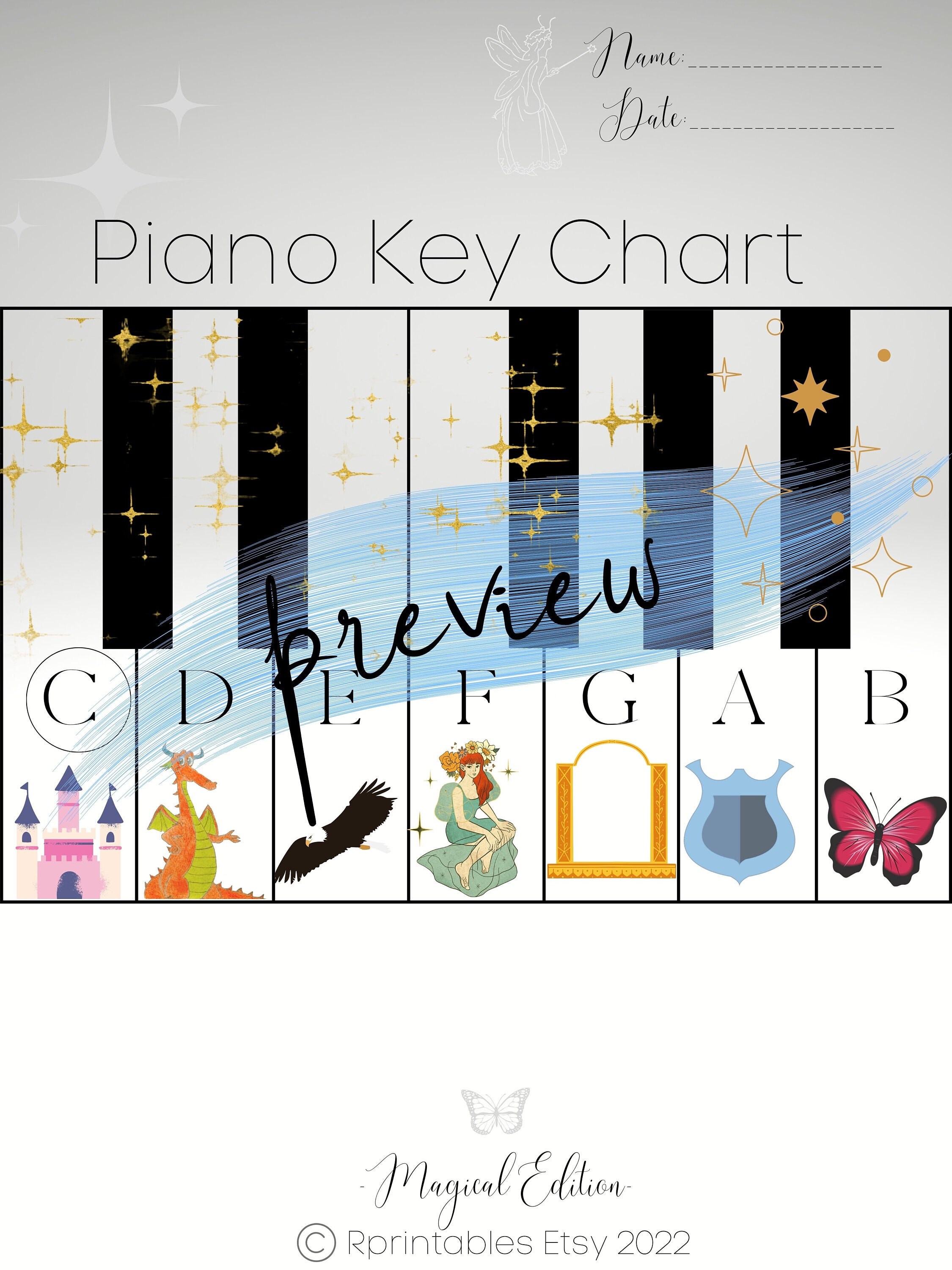 Piano Key Chart- Magical Edition - Etsy