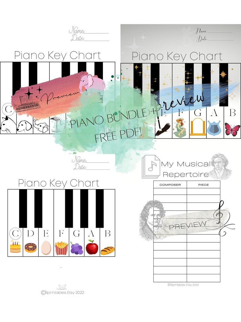 Piano Key Chart Bundle + Free PDF - Etsy