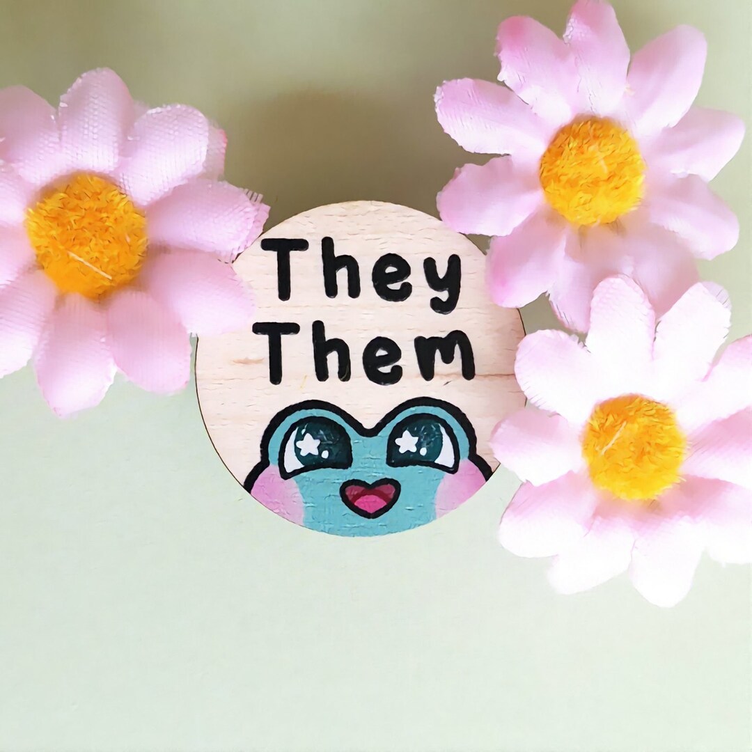 Pronoun Pin Badge, They / Them Gifts, Wooden Eco Pin, Pin Badge for ...