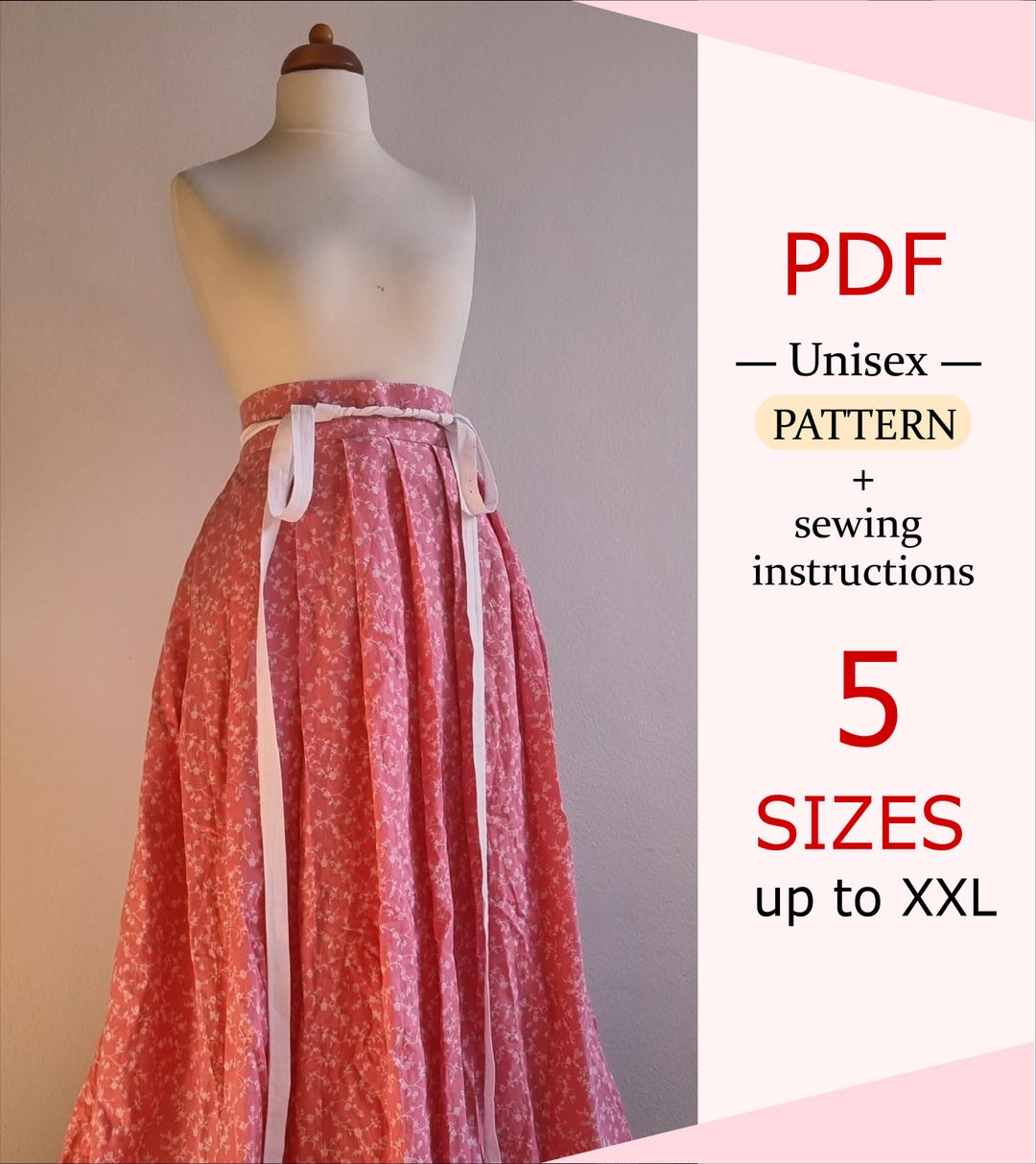 Hanfu Skirt PDF Pattern: Chinese Dress, Wraparound Style (sizes S-XXL ...